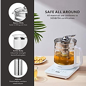 Zenph Electric Kettle, 1.5L glass electric kettle with tea infuser, electric kettle temperature control, Cordless with Smart Touch Panel & 18 Smart Menu, Auto Shut-Off & Boil-Dry Protection.