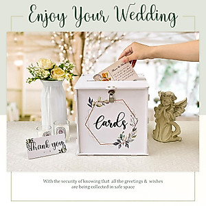 OurWarm White Wedding Card Box with Lock, PVC Gift Card Box for Wedding Reception, Eucalyptus DIY Wedding Envelope Money Card Box for Party Graduation Birthday Baby Shower Decorations