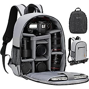 TARION Camera Bag Professional Camera Backpack Case with Laptop Compartment Waterproof Rain Cover for DSLR SLR Mirrorless Camera Lens Tripod Photography Backpack for Women Men Photographer Grey TB-S