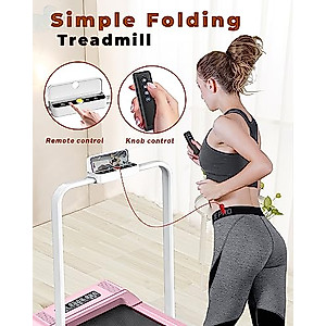 Dskeuzeew Under Desk Treadmill Walking Pad with Bluetooth&Remote, 2-in 1 Electric Treadmill Running Jogging Machine Max 265lb(Pink&White-Handle)