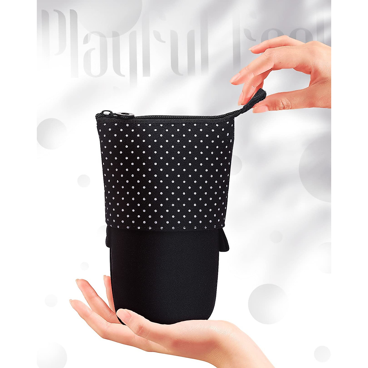 Sooez Pop Up Pencil Case, Cute Stand Up Pencil Case, Durable Pen Pouch, Telescopic Pencil Holder Case, Kawaii Standing Pencil Case, Spacious Pencil Pouch Portable Pencil Bag for School Office (Black)