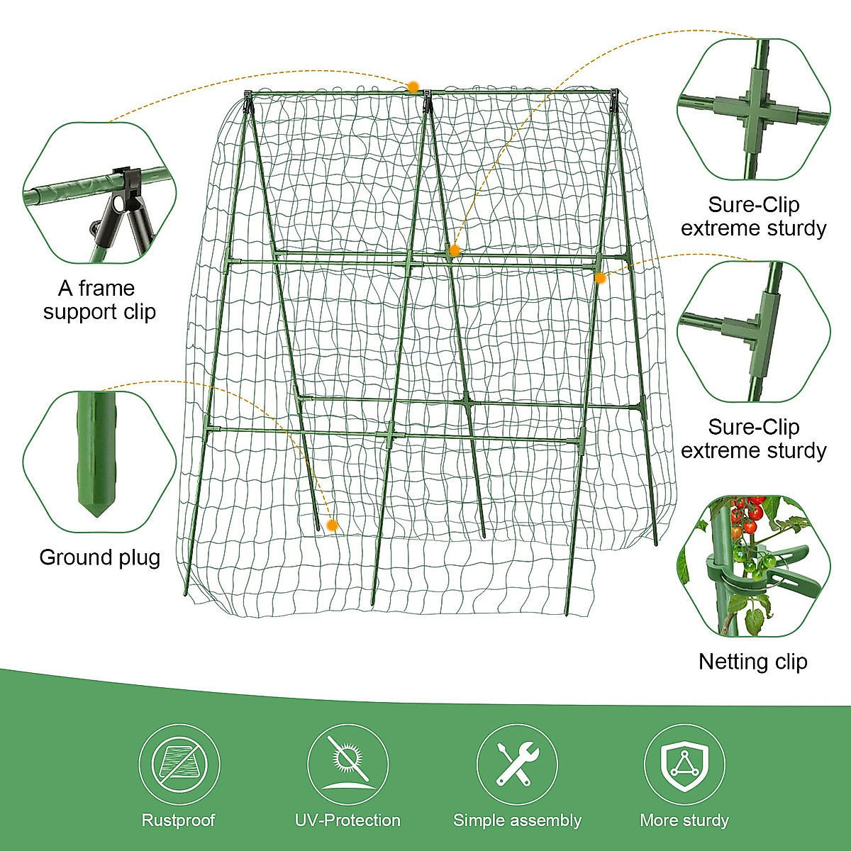 2 PCS Cucumber Trellis for Climbing Plants Outdoor, Garden Trellis for Raised Bed Garden,Vegetable Grow Supports with Climbing Net for Tomato Bean Squash, Grape Zucchini (2PCS)
