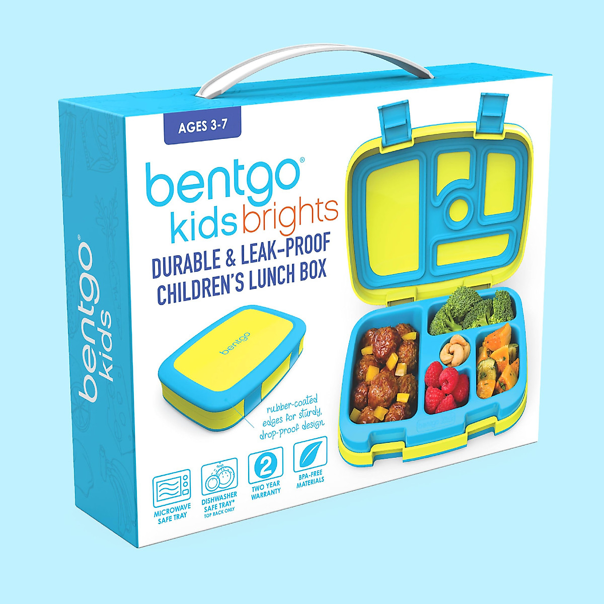 Bentgo Kids Bento-Style 5-Compartment Leak-Proof Lunch Box - Ideal Portion Sizes for Ages 3 to 7 - Durable, Drop-Proof, Dishwasher Safe, BPA-Free, & Made with Food-Safe Materials (Citrus Yellow)