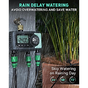 RAINPOINT Sprinkler Timer, 4 Outlets Hose Timer with Brass Inlet, Water Timer with Rain Delay/Manual/Automatic Timed Controller System, Programmable Digital Irrigation Timer for Lawn Yard, 4 Zone