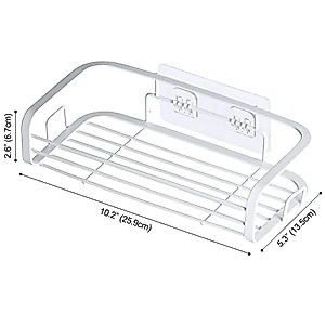 Poeland Shower Caddy Shelf with Hooks, Wall Mounted Organizer No Drilling Adhesive Floating Shelf Storage Rack for Bathroom, Kitchen White