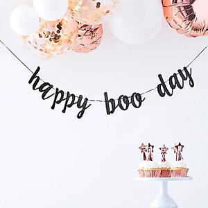 StarsGarden Happy Boo Day Black Glittery Garland - Halloween Party Decorations,Bats Decor,Halloween Bats,Halloween Boo Banner for Mantle Home Decor
