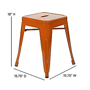 Flash Furniture Metal Dining Table Height Stool - Backless Orange Kai Commercial Grade Stool - 18 Inch Stackable Dining Chair - Set of 4