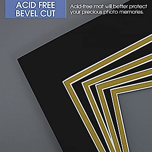 Golden State Art, 11x14 Double Mats for 8x10 - for Photos, Pictures, Frames - Acid-Free, 5 Pack, Black Over Old Gold