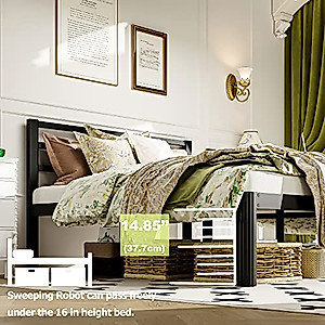 Daqutic Full Bed Frame with Headboard, 18-Inch Metal Platform Full Size Bed Frames with Round-Corner Leg, No Box Spring Needed, Heavy Duty Mattress Foundation, Noise-Free