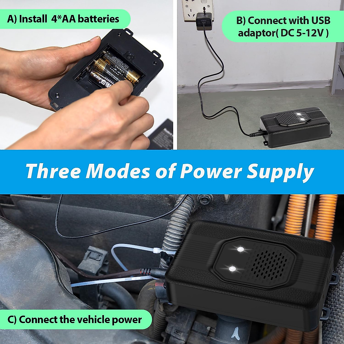 Ultrasonic Rodents Repellent for Cars and Indoor 2 Packs, Battery Operated Under Hood Rodent Repeller to Protect Wires,Humane Alternative Ultrasonic Mouse Repellent with LED