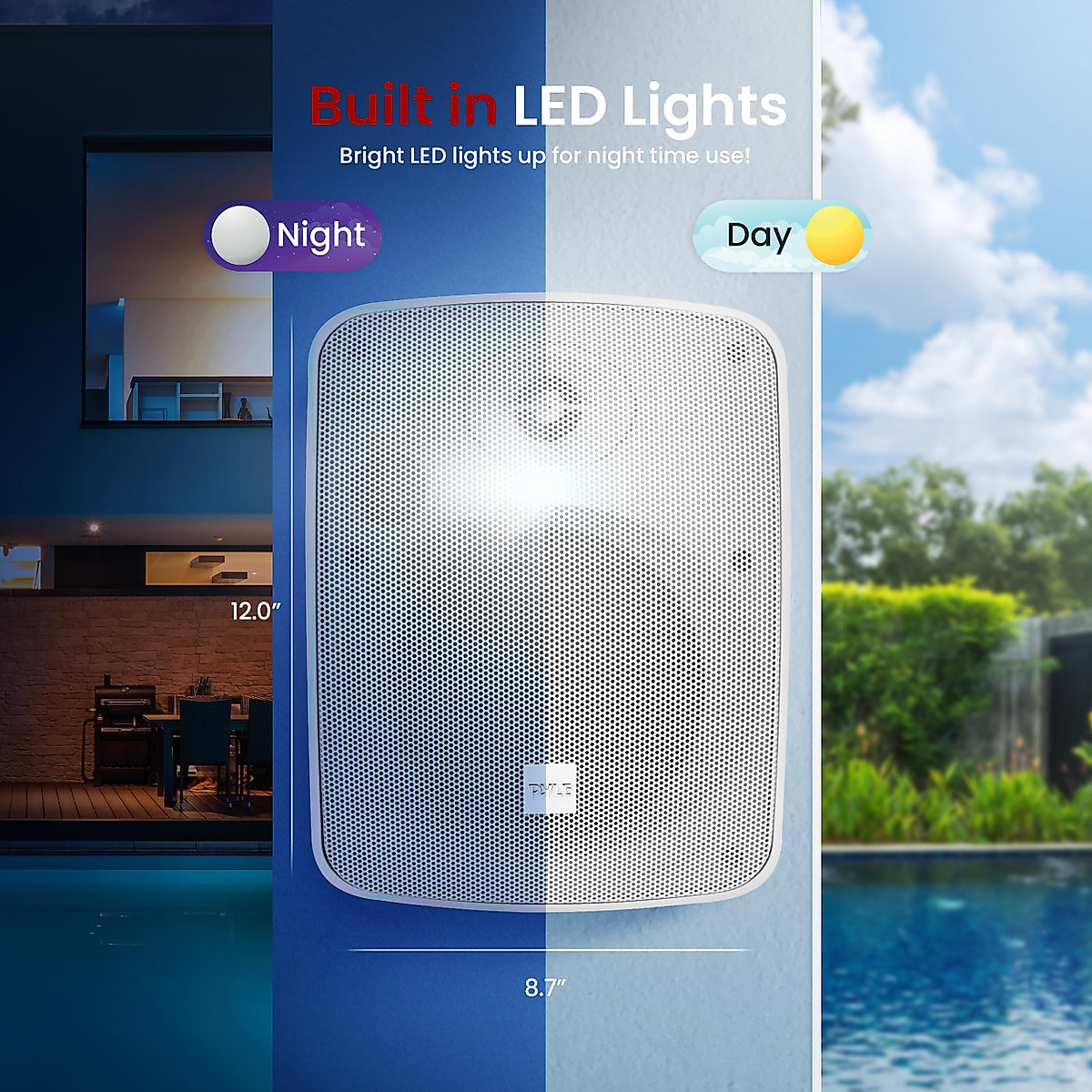 Pyle Indoor Outdoor Wireless Bluetooth Speaker System-2-Way Active/Passive Pair - 5.25in, LED Lights,600Watt Peak Power,Weatherproof,Wall/Ceiling Mounted Speakers w/Metal Grill, Universal Mount-White