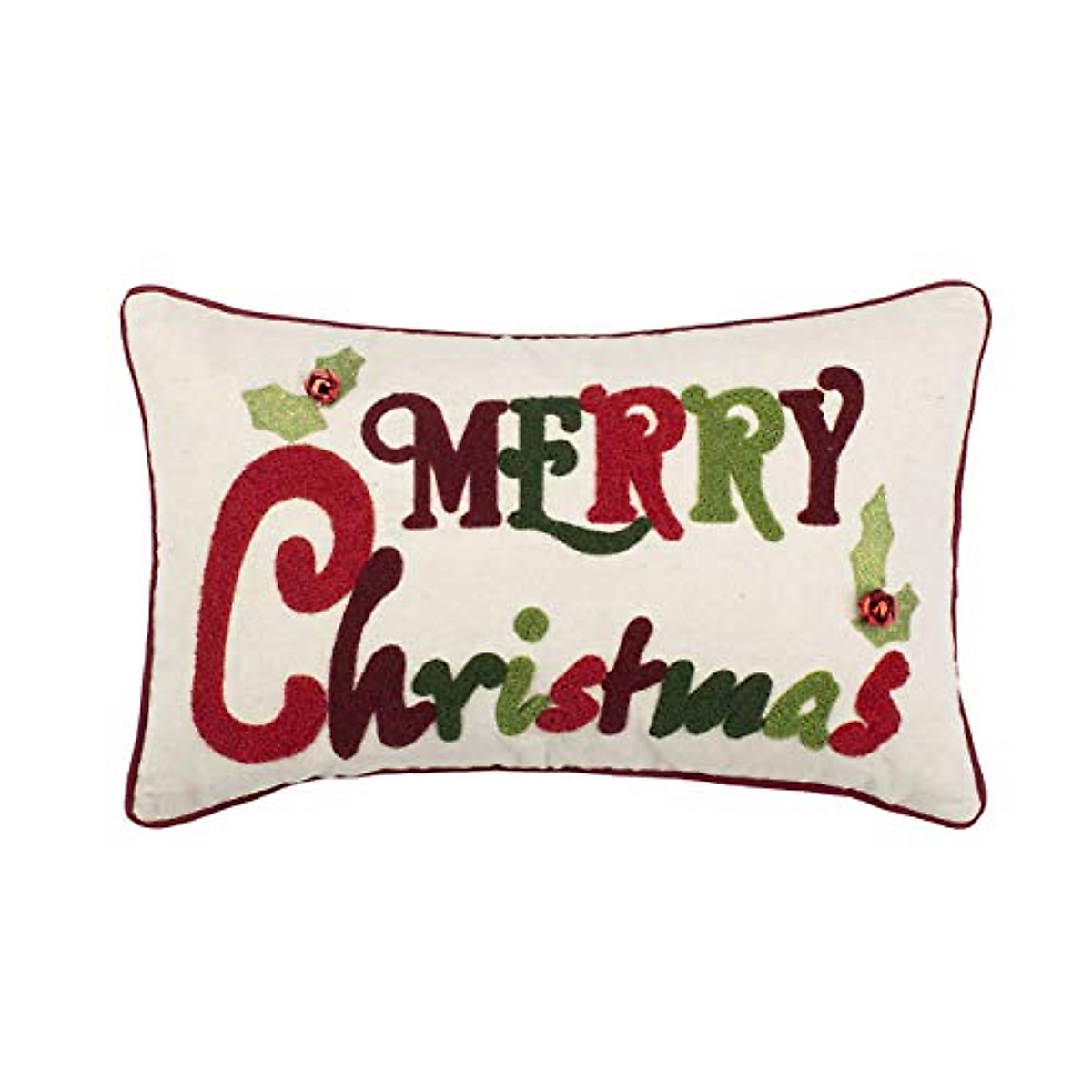 Safavieh Home Jingles Green and Red and Beige Merry Christmas 12 x 20-inch Decorative Pillow Pillow