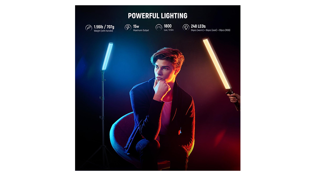 NEEWER Upgraded Interactive RGB LED Video Light Stick with Stand Kit, 2 ...