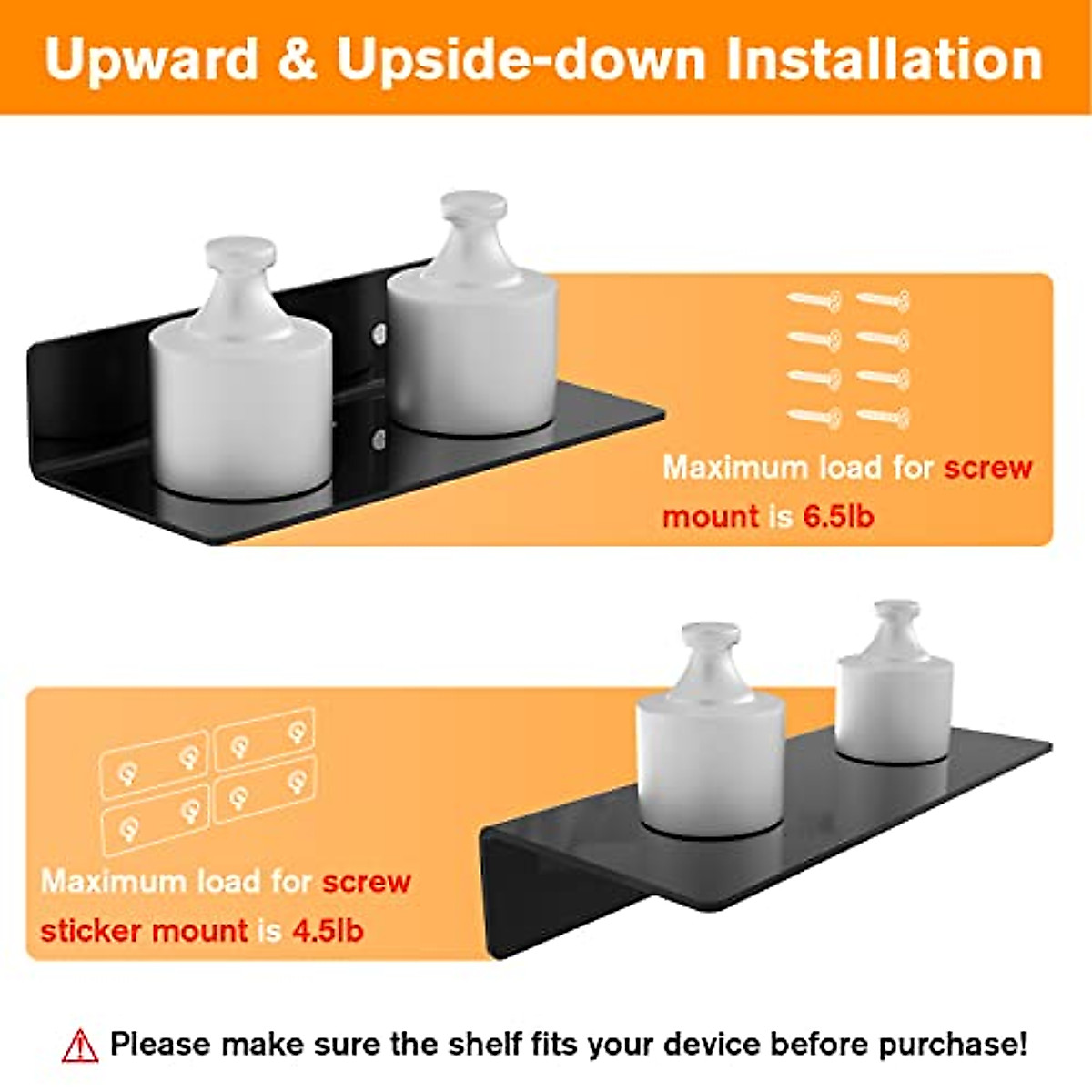 VZINO Small Adhesive Wall Shelf Set of 4, No Drill Acrylic Floating Shelves for Expand Space, Preppy Room Decor, Small Display Shelf for Smart Speaker /Action Figures with Cable Organizer