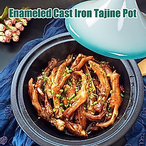 Xgxoz Tagine Pot for Cooking 27Cm Enameled Cast Iron Tagine Pot Ceramic Pots for Cooking, Non Stick Chemical Free Stew Casserole Slow Cooker