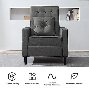 XSPRACER Push Back Recliner Chair, Lounge Chair for Bedroom, Living Room Chair, Linen, Dark Gray, Single One