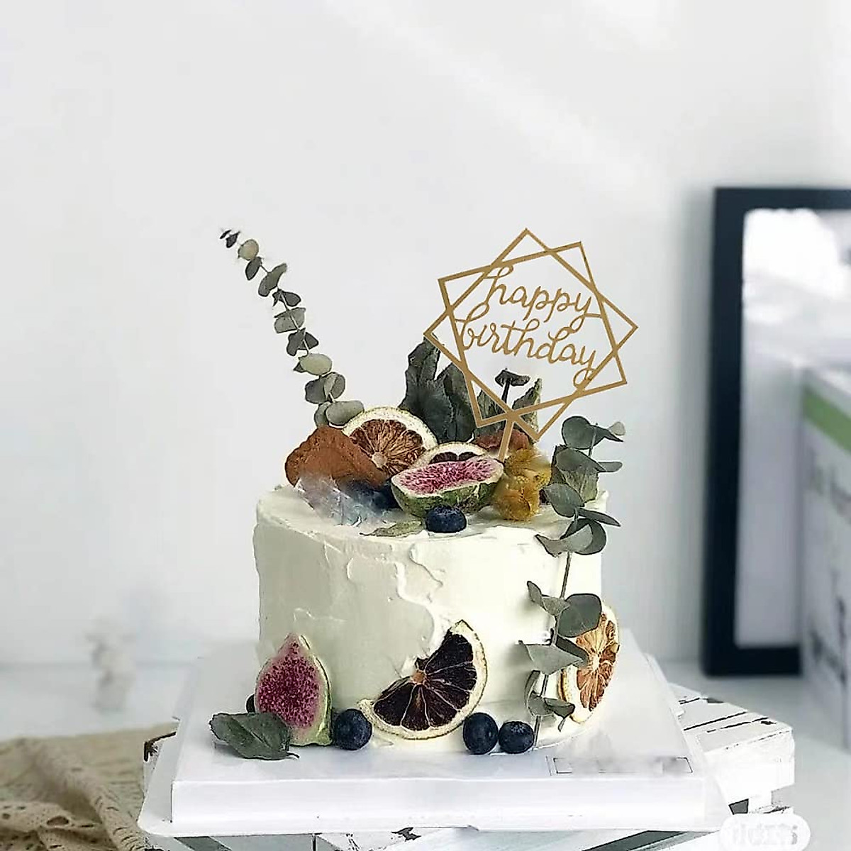 Gold Cake Topper Acrylic Happy Birthday Cake Decoration Supplies (5 Pieces)