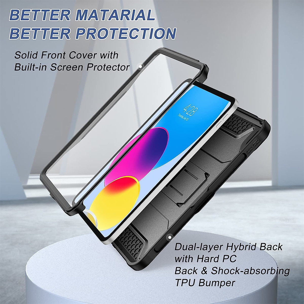 Soke Case for iPad 10th Generation 10.9-inch 2022, with Built-in Screen Protector and Kickstand, Rugged Full Body Protective Cover for New Apple iPad 10.9 Inch - Black