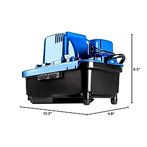 Little Giant VCMX-20ULST 115 Volt, 1/30 HP, 84 GPH Automatic Condensate Removal Pump, 6-Ft. Power Cord, Safety Switch, 20-ft. 3/8-inch Tubing, Blue, 554550