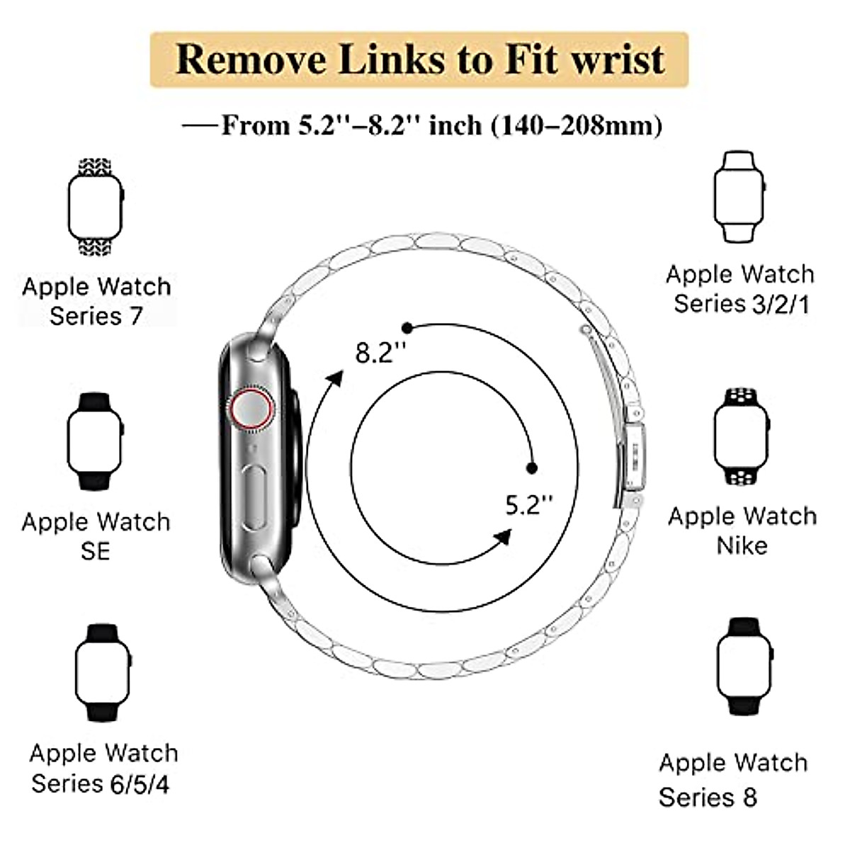 MioHHR Slim Metal Band Compatible with Apple Watch Band 41mm 40mm 38,mm,Dressy Stainless Steel Chain Strap for Women iWatch Bands Series 9 8 7 6 5 4 3 2 1 SE,Silver