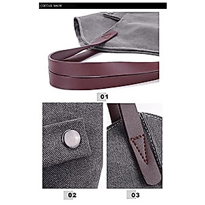 Eamom large capacity tote bags for school canvas tote bag for women leather strap shoulder bag handbag hobo tote bag (Gray)