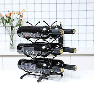KLGO Wine Rack for Countertop,Wine Storage Shelf for Pantry Cabinet,can Hold 6 Bottles,6 Bottles Countertop Stainless Steel Metal Red Wine Storage Holder,Black