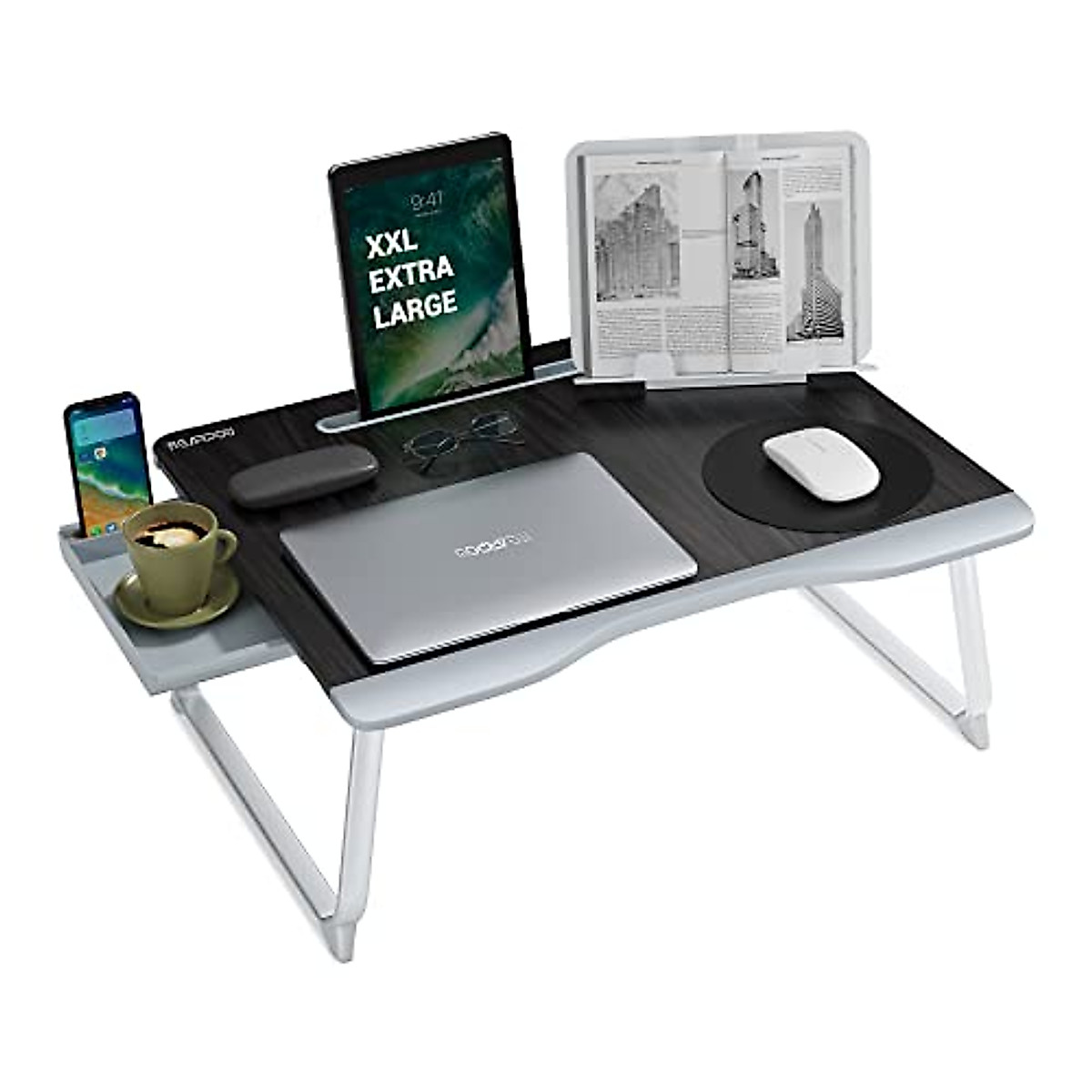 Laptop Bed Table, XXL Bed Trays for Eating, Laptops, Writing, Study and Drawing- Laptop Desk for Bed, Sofa and Couch- Folding Laptop Standwith Portable Book Stand and Drawer Storage, by NEARPOW