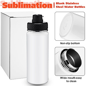 CHENGU 10 Pcs 18 oz Sublimation Sports Water Bottle Blank Stainless Steel Vacuum Flask Double Wall Insulated Tumblers with Handle and Wide Mouth Lid for Hot or Cold, Sport Outdoor Travel, DIY Gift