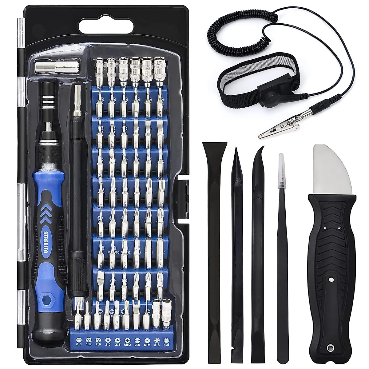 STREBITO Precision Screwdriver Set, 79 in 1 Screwdriver Kit with 58 Bits & Anti Static Wrist Strap, Magnetic Driver Electronics Repair Tool Kit for Computer, iPhone, Laptop, Cell Phone, Macbook, PS4/5
