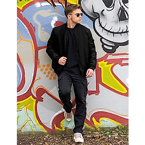 TBMPOY Men's Bomber Jacket Lightweight Winter Windbreaker Zip Up Padded Softshell Windproof Water-Resistant Casual Fall Coat Black XS