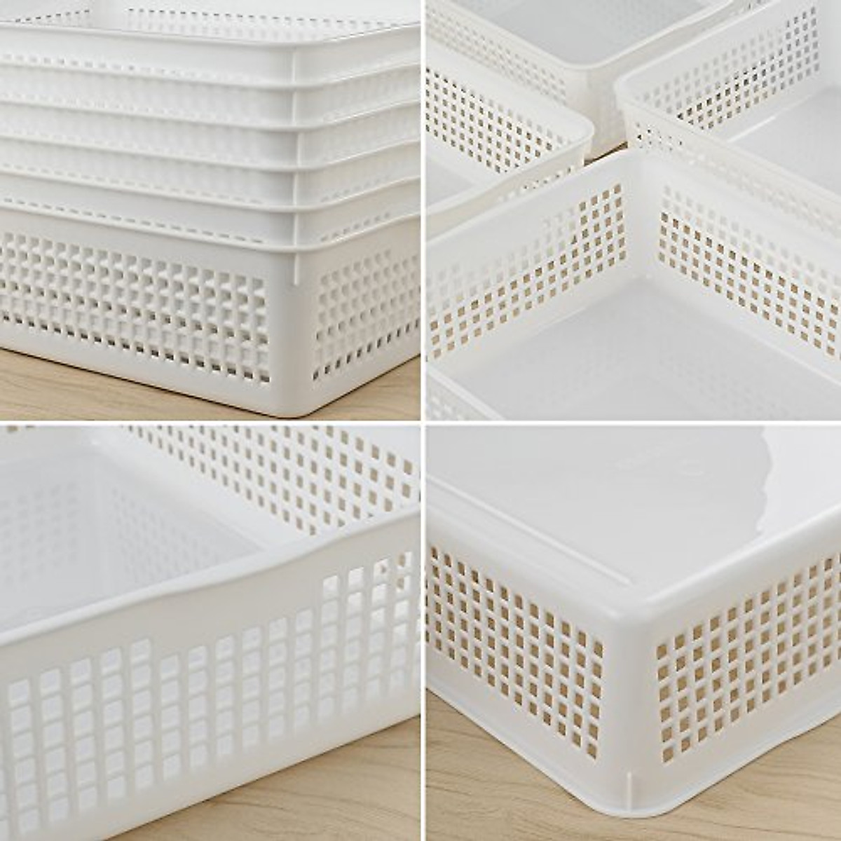 Lesbin Plastic Storage Trays Baskets/Organizing Baskets, 13.2 Inches x 9.6 Inches x 3.6 Inches, Set of 6 (White)