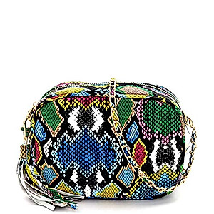 Girls Womens Leopard Print PU Leather Fur Round Square Crossbody Bag Purse (Square - Multicolor Snake Print)