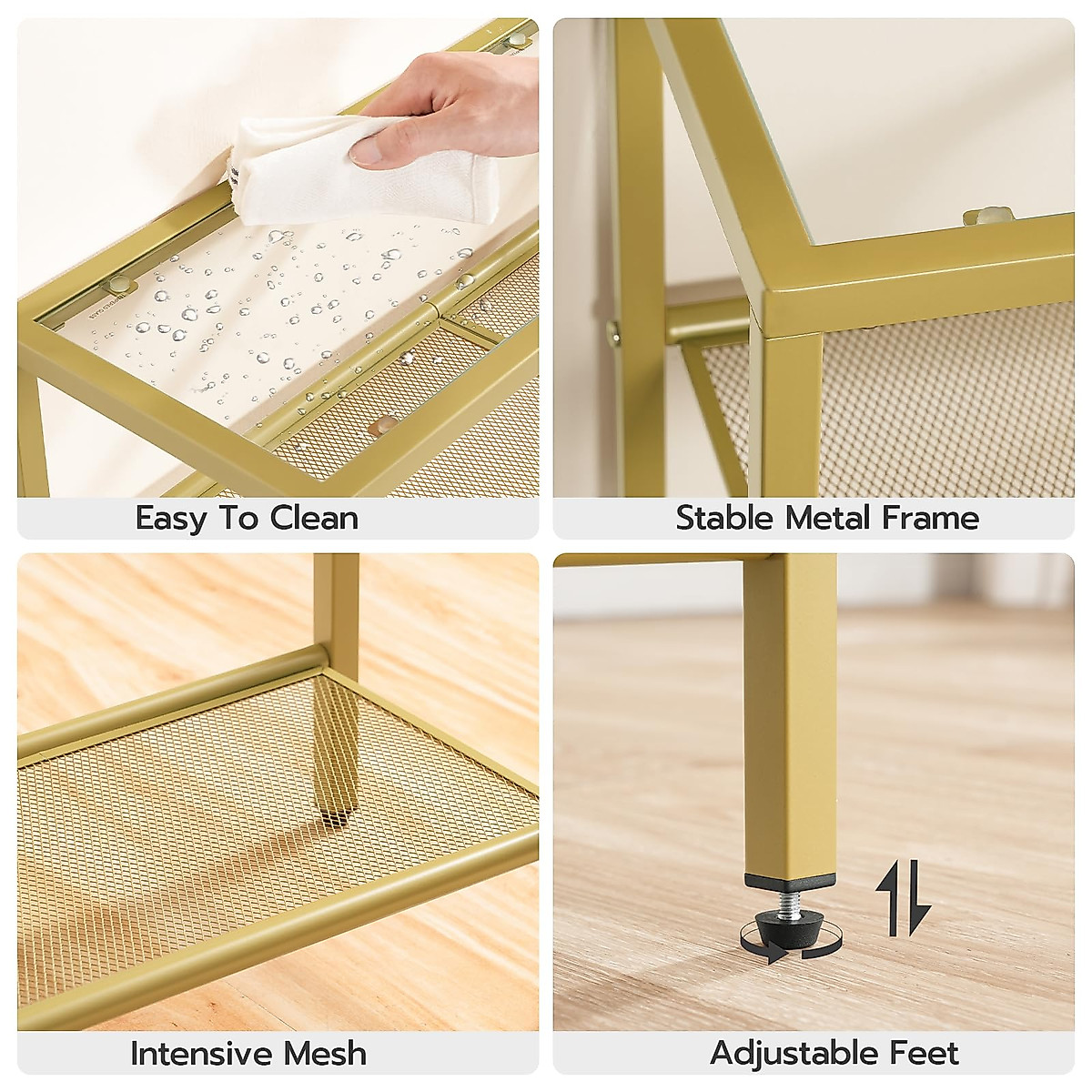 HOOBRO 29.5" Narrow Console Table, 3-Tier Tempered Glass Sofa Table, Small Side Table, Modern Entryway Table, for Entrance, Living Room, Foyer, Hallway Bedroom, Gold GD21XG01G1