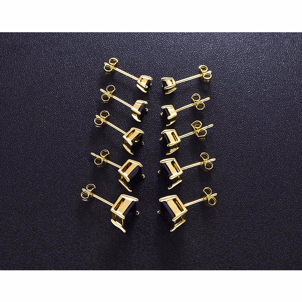 FOSIR Womens Mens 18K Yellow Gold Plated Black Square Clear Cubic Zirconia Stud Earrings(5 Pairs, 3-7mm CZ)