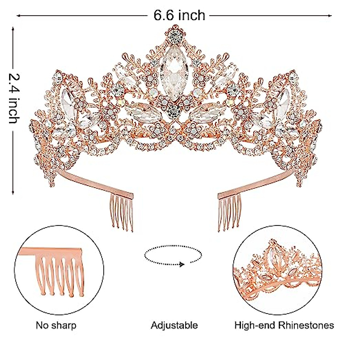 Tihebax Birthday Crown Rose Gold Crystal Tiara Birthday Queen Sash Birthday Headband Crowns for Women Birthday Queen Series Party Gift Halloween Cosplay Rhinestone Headbands(Rose Gold)
