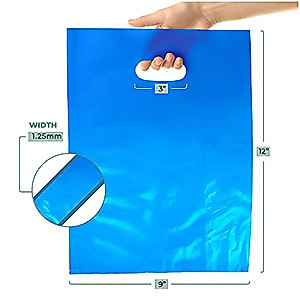 Blue Merchandise Plastic Shopping Bags - 100 Pack 9" x 12" with 1.25 mil Thick - Die Cut Handles - Perfect for Shopping, Party Favors, Birthdays, Children Parties - Color Blue - 100% Recyclable