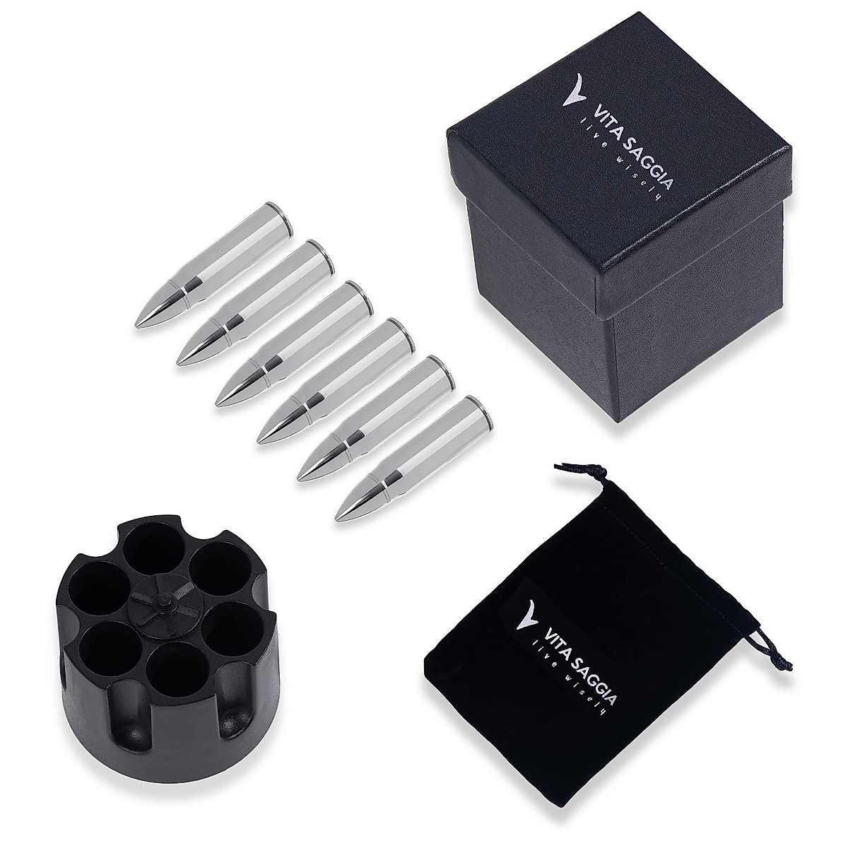 Luxury Set of 6 Whiskey Stones, Reusable Ice Cubes, Gifts for Christmas Stocking Stuffers, for Men Dad, Unique Ideas for Birthday for Boyfriend Him Cool Gadgets for Husband Grandpa Brother Anniversary