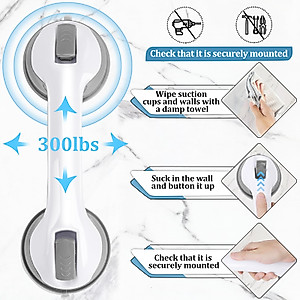 Shower Handle 1 Pack Grab Bars for Bathtubs & Showers, 12 inch Grab Bars for Bathroom with Strong Hold Suction Cup, Balance Bar Safety Hand Rail for Injury, Senior, Elderly Grey