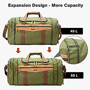 Celvetch Canvas Duffle Bag for Travel - 45L Duffle Bag for Men Travel Duffel Bag Weekender Overnight Bag with Shoe Compartment Mens Travel Bag - Army Green