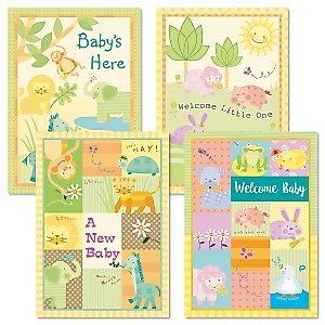 Current Baby’s Here Congratulations Greeting Cards - 8 Pack (4 Designs), Sentiments Inside, With White Envelopes, Large 5 x 7 Inch