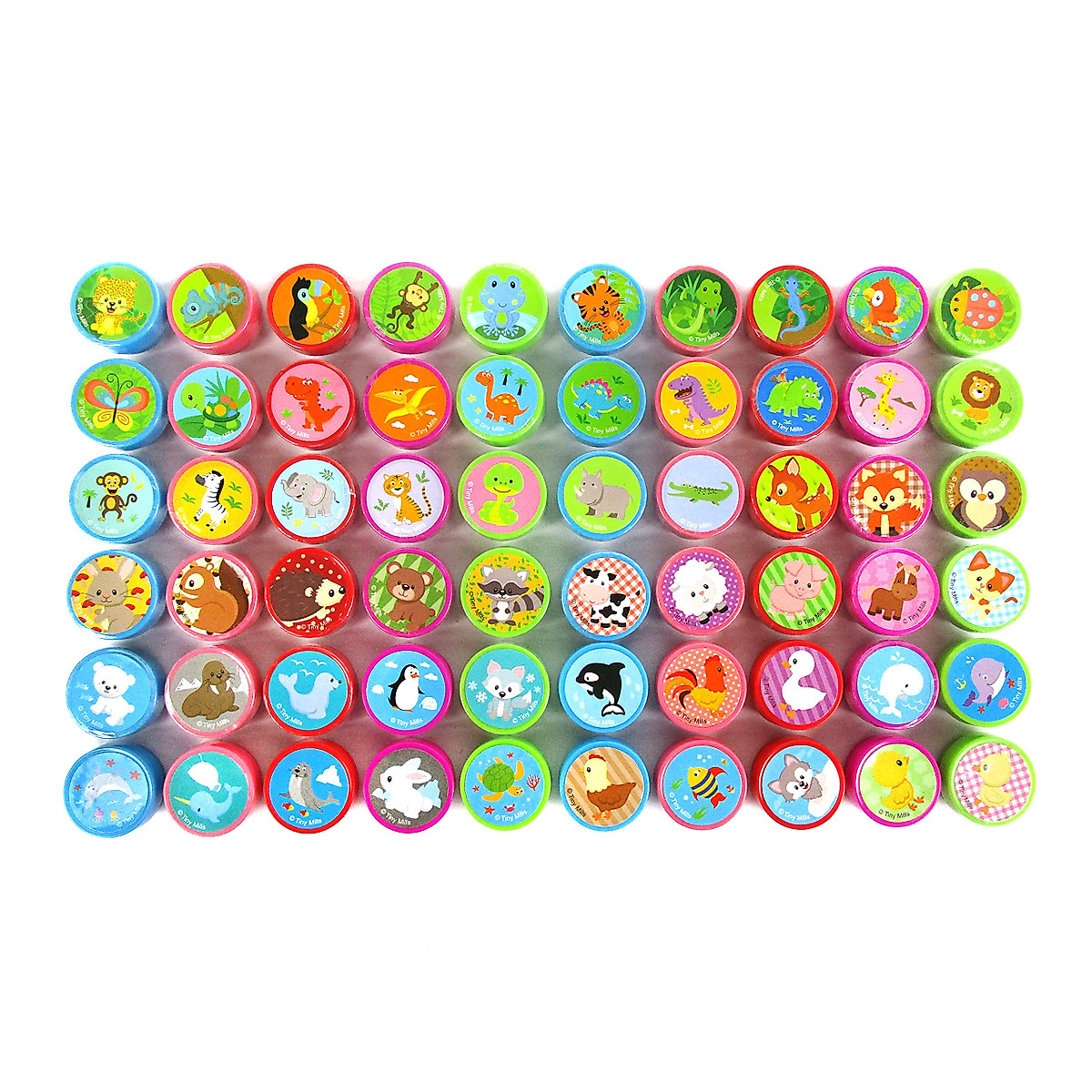 TINYMILLS 60 Pcs Animals Assorted Stampers for Kids with 60 Different Designs Party Favor Goodie Bag Prizes Classroom Rewards Pinata Filler Arts and Crafts for Kids