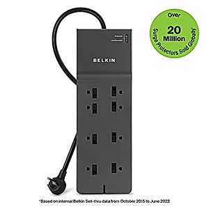 Belkin Power Strip Surge Protector with 12 AC Multiple Outlets, 10 ft Long Flat Plug Heavy Duty Extension Cord for Home, Office, Travel, Computer Desktop, Laptop & Phone Charging Bricks (4,156 Joules)