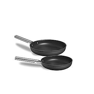 Smeg 2 PC NonStick Fry Pan Set Black, 9.5" Frypan 11" FryPan