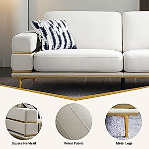 Neylory Modern Velvet Sofa Couch for Living Room,83 Inches Big Comfy Couch Upholstered 3 Seater Sofa with 2 Pillows Square Arm and Metal Legs Decor Furniture for Bedroom,Office(Beige)