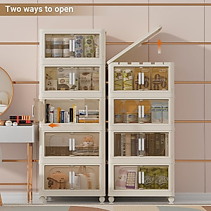 SHELLAJUN Storage Bins with Lid, 180QT Plastic Storage Bin, Collapsible Storage Bins with Wheels, Storage Bins for Home Office, Storage Cabinet, Stackable Storage Organizer, 5-Tier