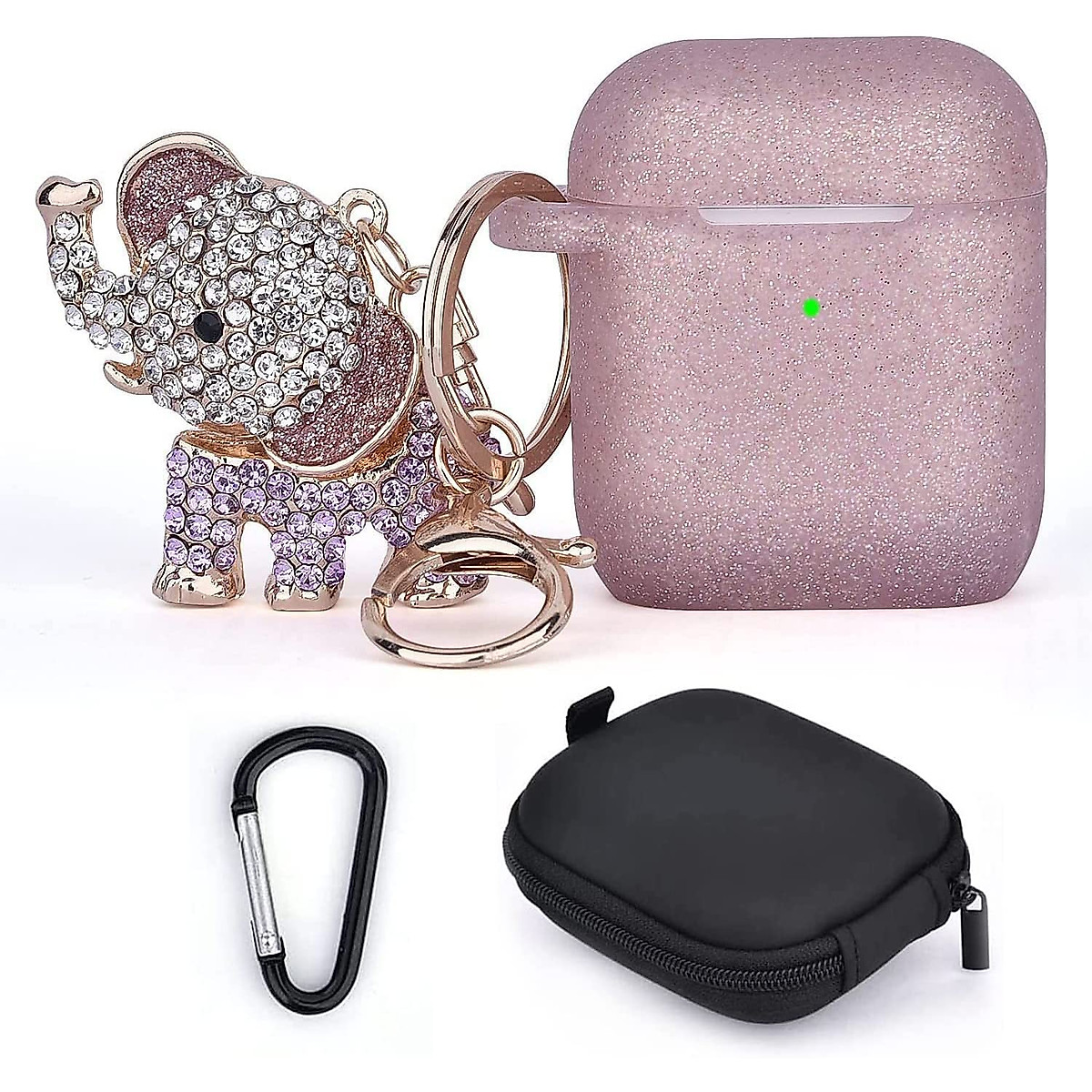 TOROTOP Silicone Case Compatible with Airpod Case Case Cover Accessories with Bling Elephant Keychain/Storage Box for Airpods 2/1 Charging Protective Case(Rose Gold)
