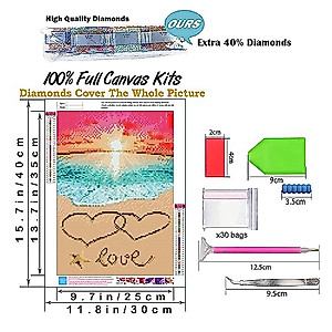 Beach Diamond Painting, Diamond Art Beach Diamond Art Kits Sunset 5D Diamond Painting Kits for Beginners Sea Beach Love Diamond Dot Art Ocean Gem Art Kits for Adults Dimond Art Decor Gifts 12x16Inch