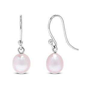 .925 Sterling Silver AAAA 7-7.5mm Natural Pink Teardrop Shaped Freshwater Cultured Pearl French Wire Dangling Drop Earrings