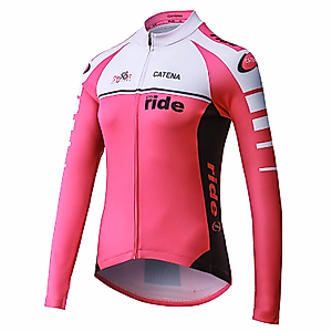 CATENA Women's Cycling Jersey Long Sleeve Shirt Running Top Moisture Wicking Workout Sports T-Shirt Womens Summer Tops Rose