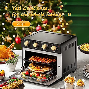 Air Fryer Toaster Oven, Feekaa Black and Gold Toaster, 4 Slice, 21QT 1700W Convection Countertop, 7-in-1 Combo, 7 Accessories, Healthy Cooking User Friendly